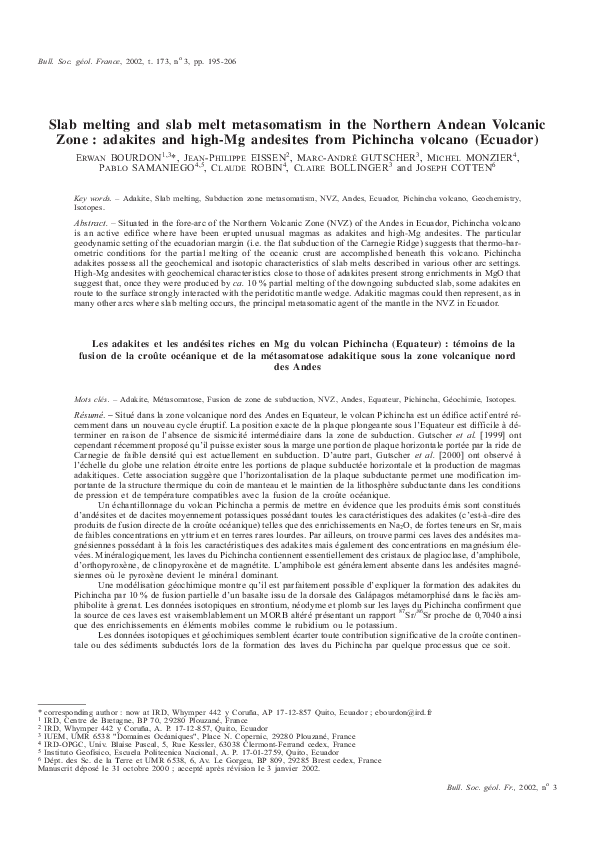 (PDF) Slab melting and slab melt metasomatism in the Northern Andean ...