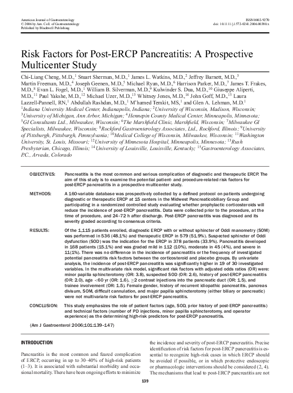 (PDF) Risk factors for post-ERCP pancreatitis: A prospective ...