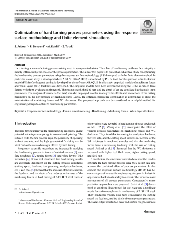 (PDF) Optimization of hard turning process parameters using the response surface methodology and ...