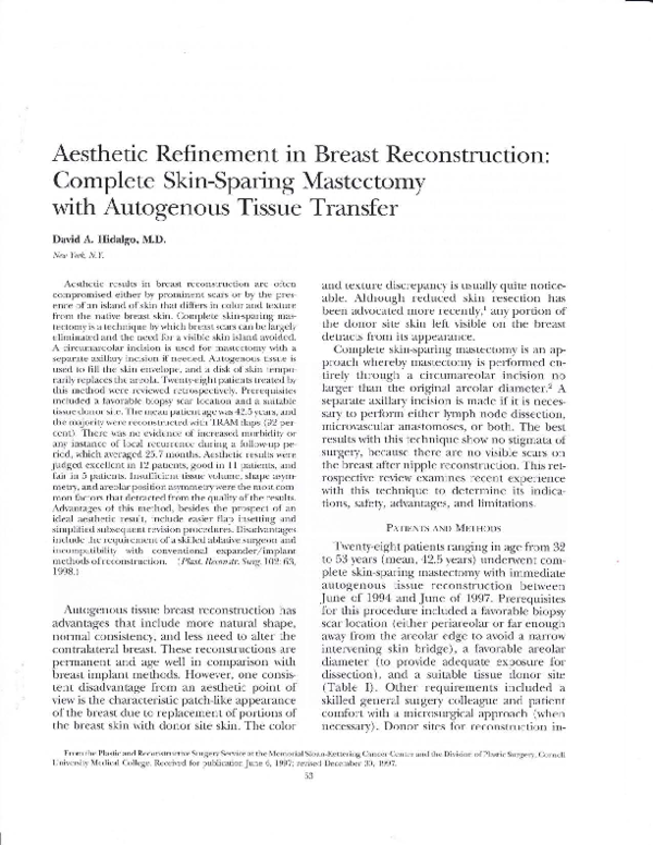 (PDF) Aesthetic Refinement in Breast Reconstruction: Complete Skin ...
