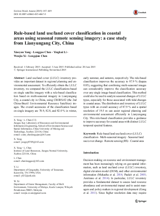 (PDF) Rule-based land use/land cover classification in coastal areas ...