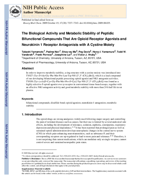 (PDF) The biological activity and metabolic stability of peptidic ...
