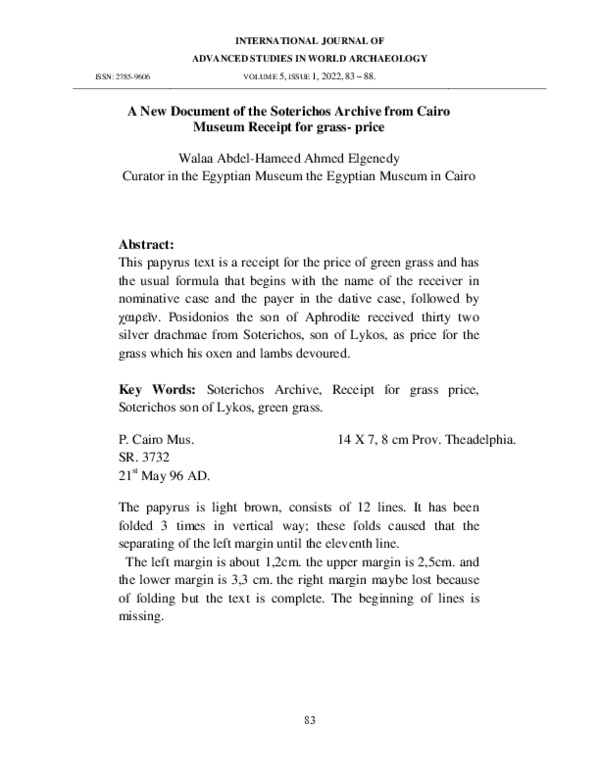 (PDF) A New Document of the Soterichos Archive from Cairo Museum ...