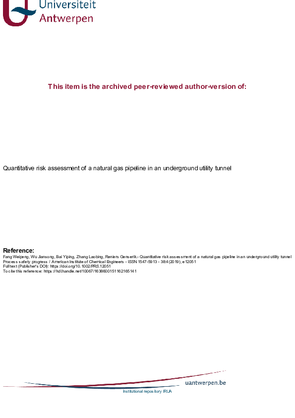(PDF) Quantitative risk assessment of a natural gas pipeline in an underground utility tunnel