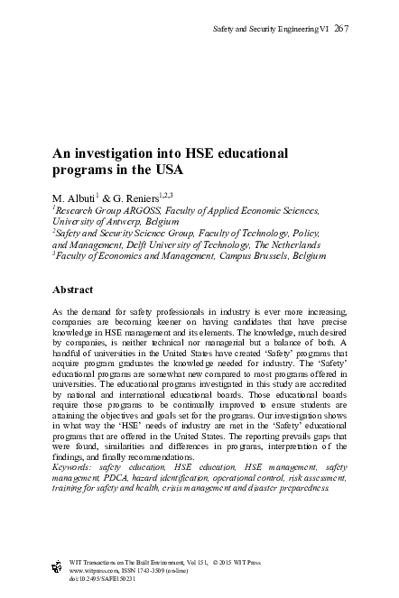 (PDF) An investigation into HSE educational programs in the USA