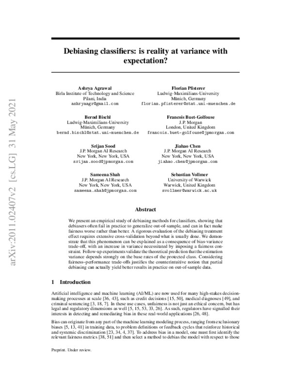 (PDF) Debiasing Classifiers: Is Reality at Variance With Expectation?