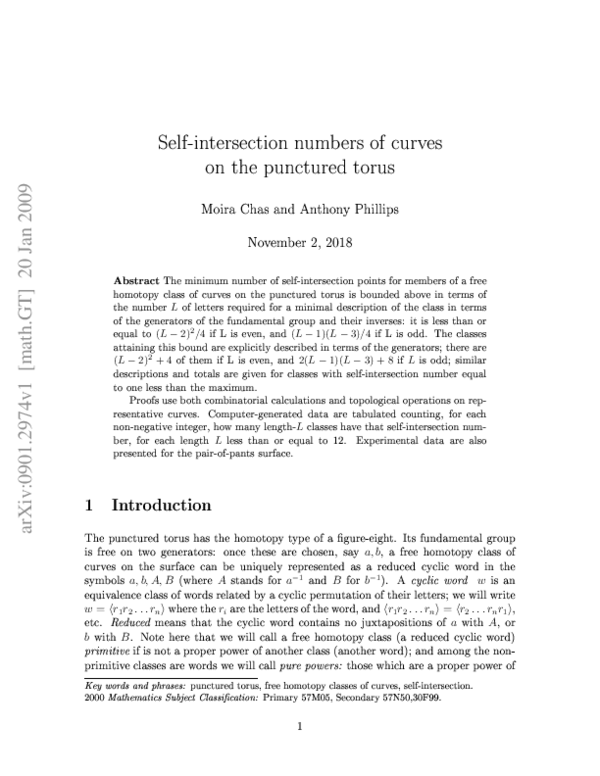 (PDF) Self-Intersection Numbers of Curves on the Punctured Torus