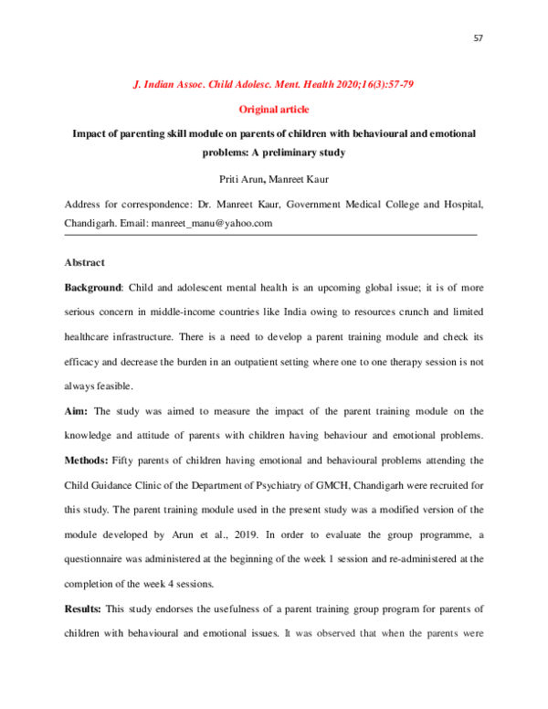 (PDF) Impact of parenting skill module on parents of children with ...