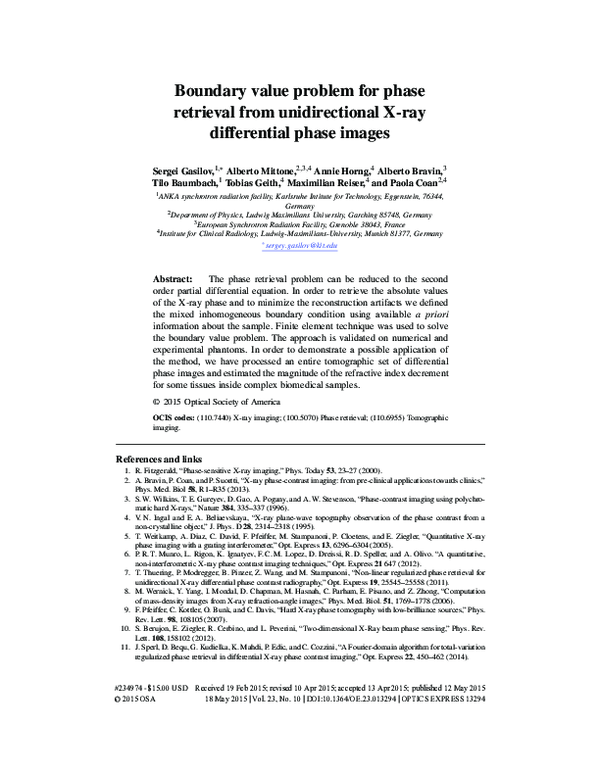 (PDF) Boundary value problem for phase retrieval from unidirectional X-ray differential phase images