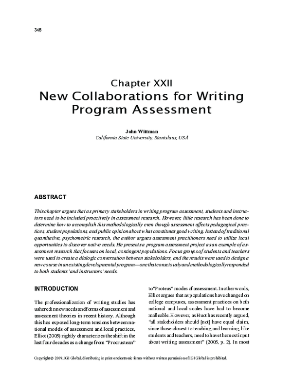(PDF) New Collaborations for Writing Program Assessment