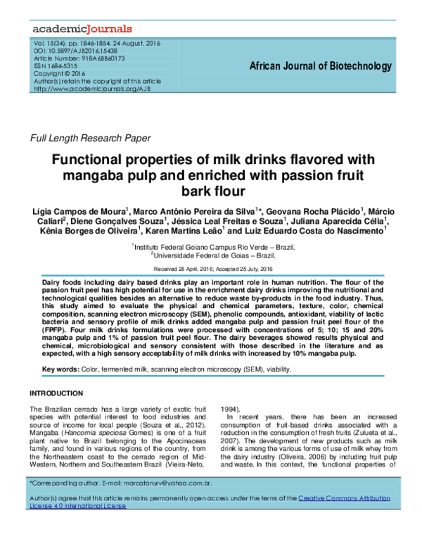 (PDF) Functional properties of milk drinks flavored with mangaba pulp ...