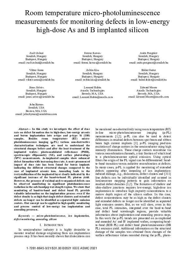 (PDF) Room temperature micro-photoluminescence measurements for monitoring defects in low-energy ...