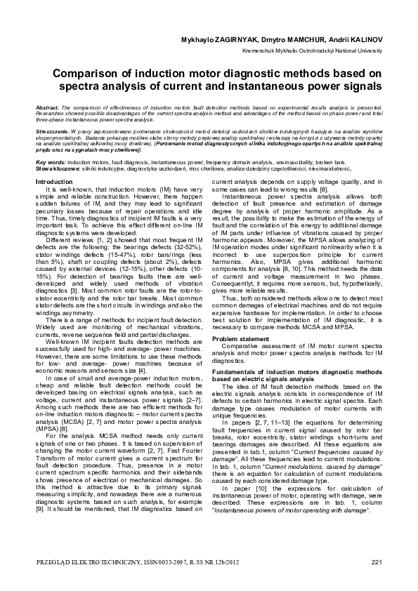 (PDF) Comparison of induction motor diagnostic methods based on spectra analysis of current and ...