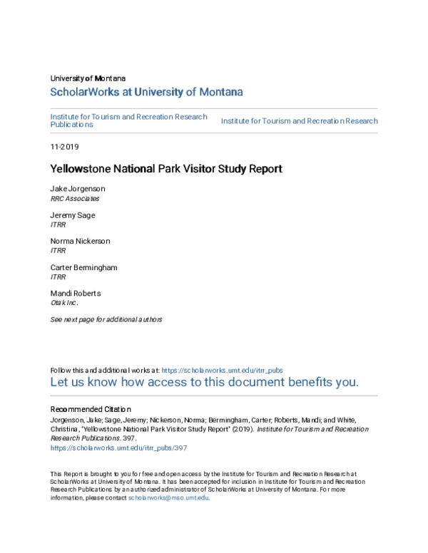 (PDF) Yellowstone National Park Visitor Study Report
