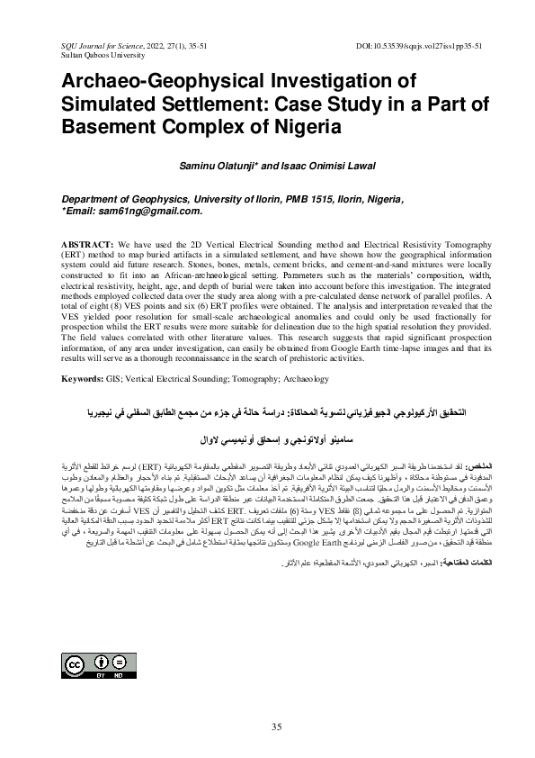 (PDF) Archaeo-Geophysical Investigation of Simulated Settlement: Case ...