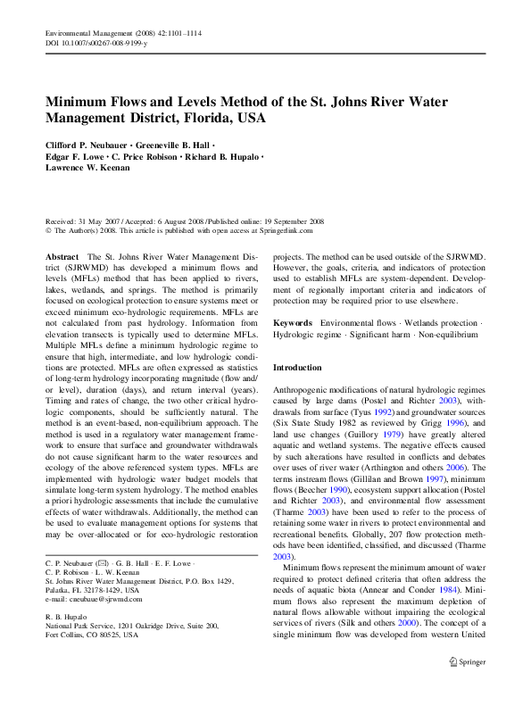 (PDF) Minimum Flows and Levels Method of the St. Johns River Water ...