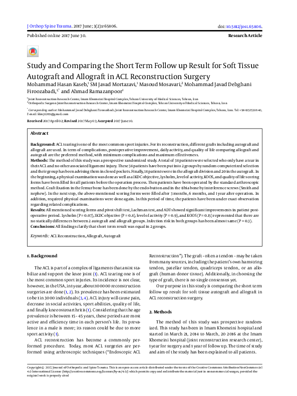 (PDF) Study and Comparing the Short Term Follow up Result for Soft ...