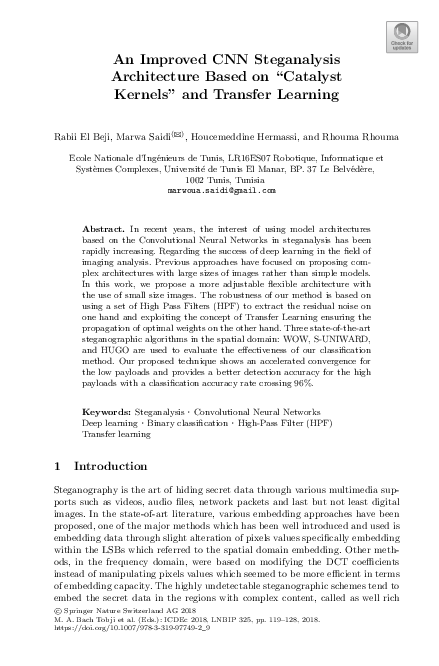 (PDF) An Improved CNN Steganalysis Architecture Based on “Catalyst Kernels” and Transfer Learning