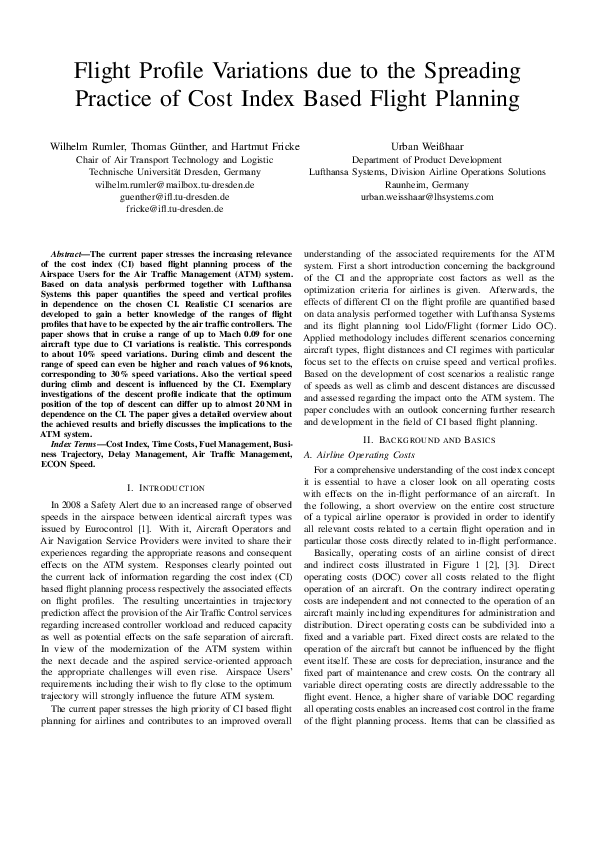 (PDF) Flight Profile Variations due to the Spreading Practice of Cost Index Based Flight Planning
