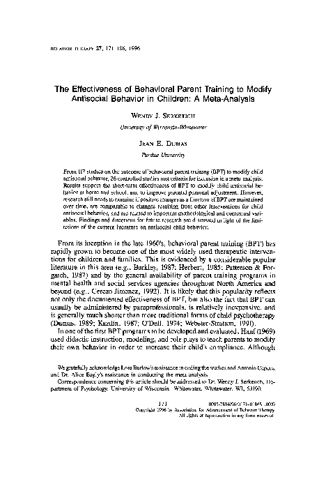 (PDF) The effectiveness of behavioral parent training to modify ...