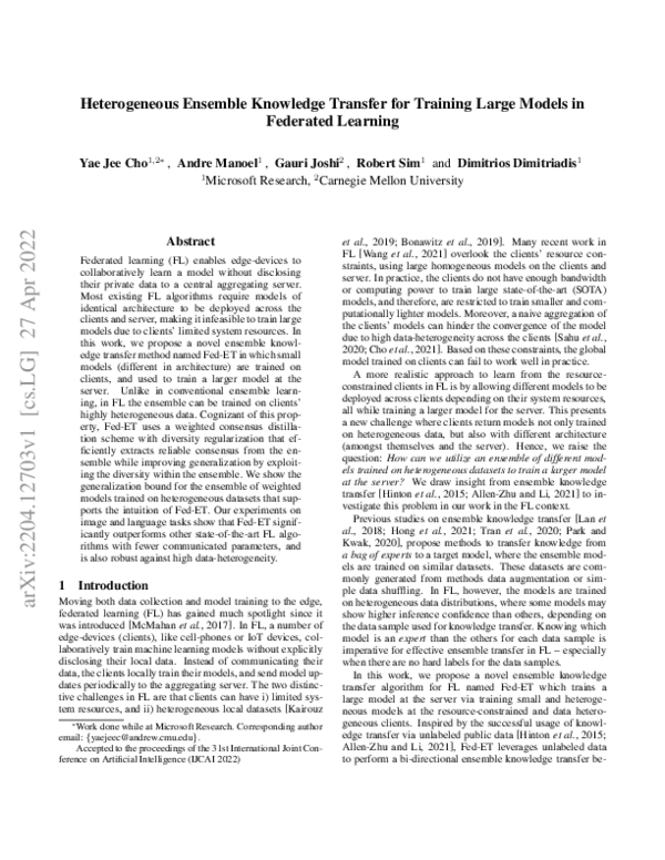 (PDF) Heterogeneous Ensemble Knowledge Transfer for Training Large Models in Federated Learning