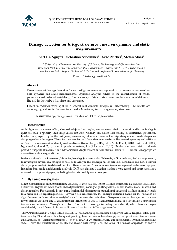 (PDF) Damage detection for bridge structures based on dynamic and ...