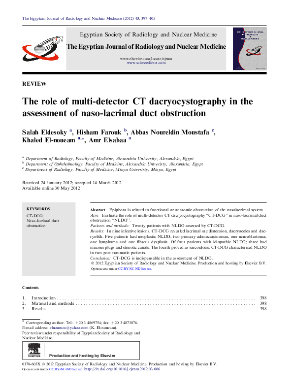 (PDF) The role of multi-detector CT dacryocystography in the assessment ...