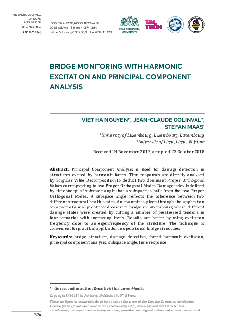(PDF) Bridge Monitoring with Harmonic Excitation and Principal Component Analysis