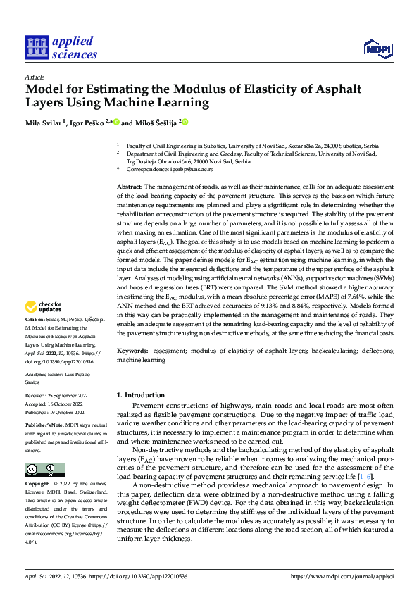 Pdf Model For Estimating The Modulus Of Elasticity Of Asphalt Layers Using Machine Learning