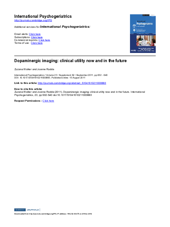 (PDF) Dopaminergic imaging: clinical utility now and in the future