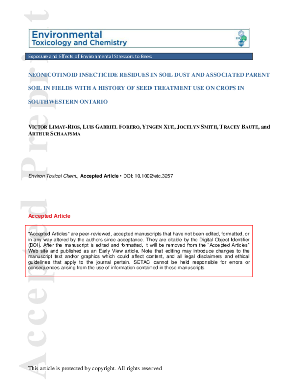 (PDF) Neonicotinoid insecticide residues in soil dust and associated ...
