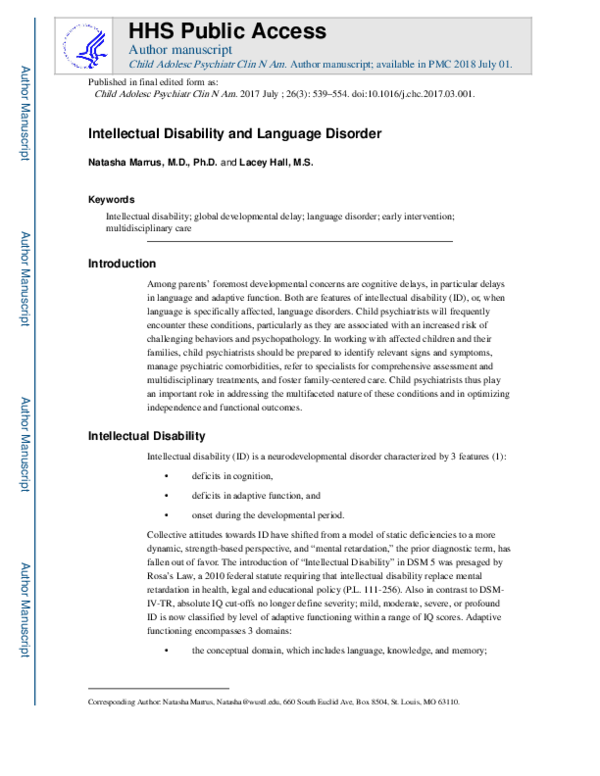 (PDF) Intellectual Disability and Language Disorder
