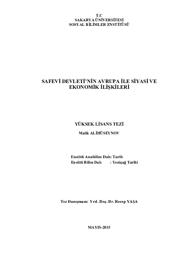 (PDF) Safevi Devleti‘nin Avrupa ile siyasi ve ekonomik ilişkileri
