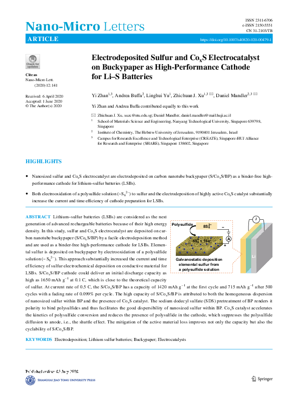 (PDF) Electrodeposited Sulfur and CoxS Electrocatalyst on Buckypaper as ...