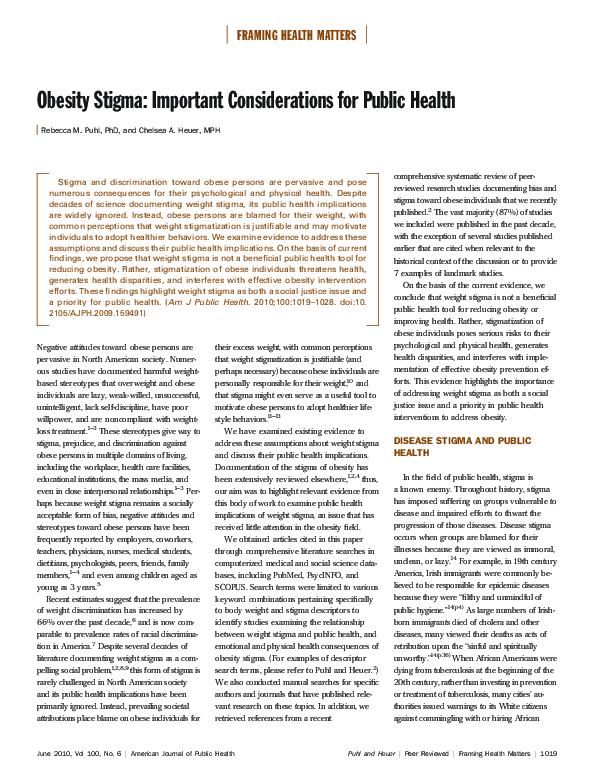 (PDF) Obesity Stigma: Important Considerations for Public Health