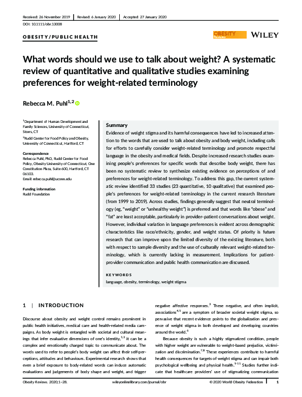 (PDF) What words should we use to talk about weight? A systematic ...