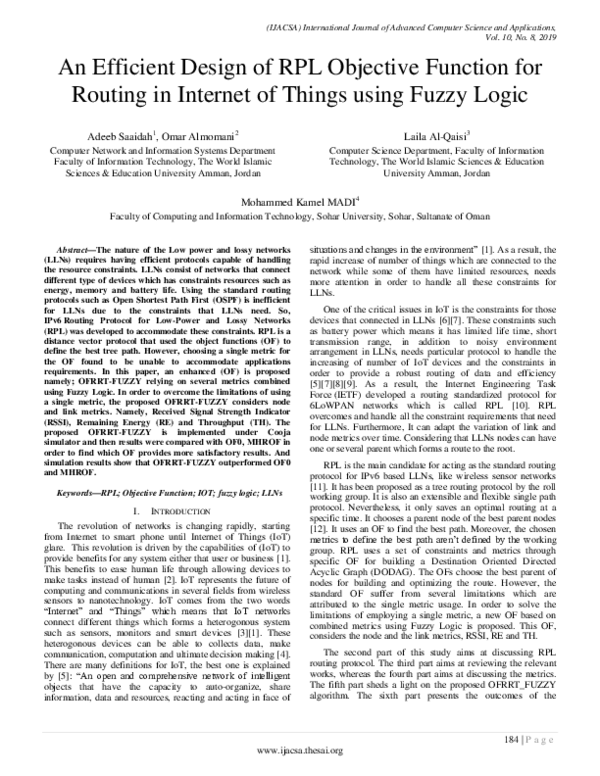 (PDF) An Efficient Design of RPL Objective Function for Routing in ...