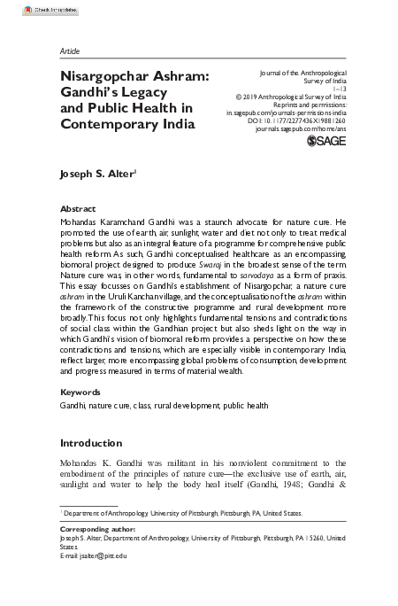 (PDF) Nisargopchar Ashram: Gandhi’s Legacy and Public Health in ...