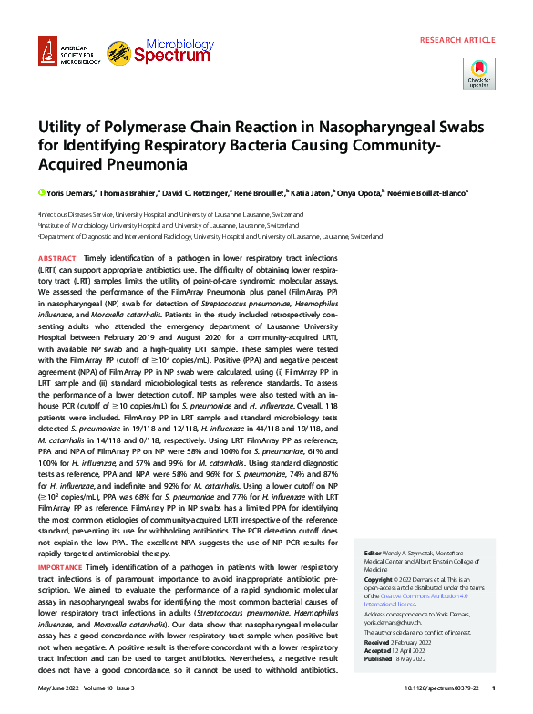 (PDF) Utility of Polymerase Chain Reaction in Nasopharyngeal Swabs for ...
