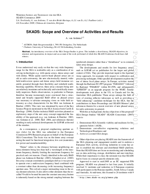 (PDF) SKADS: Scope and Overview of Activities and Results