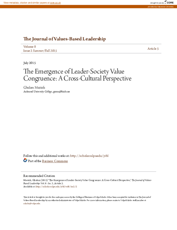 (PDF) The Emergence of Leader-Society Value Congruence: A Cross ...