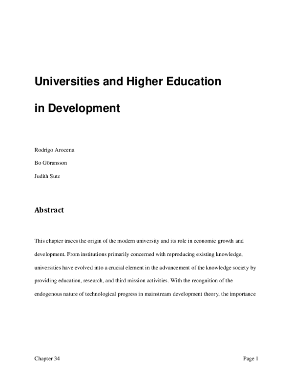 (PDF) Universities and Higher Education in Development