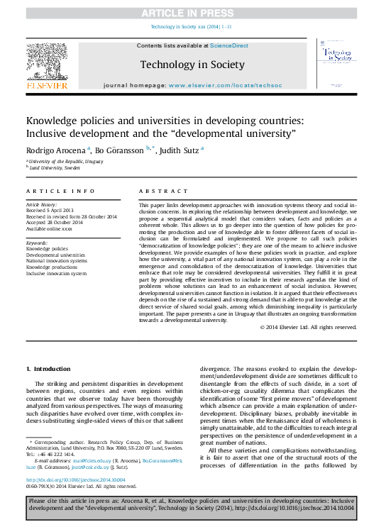 (PDF) Knowledge policies and universities in developing countries ...