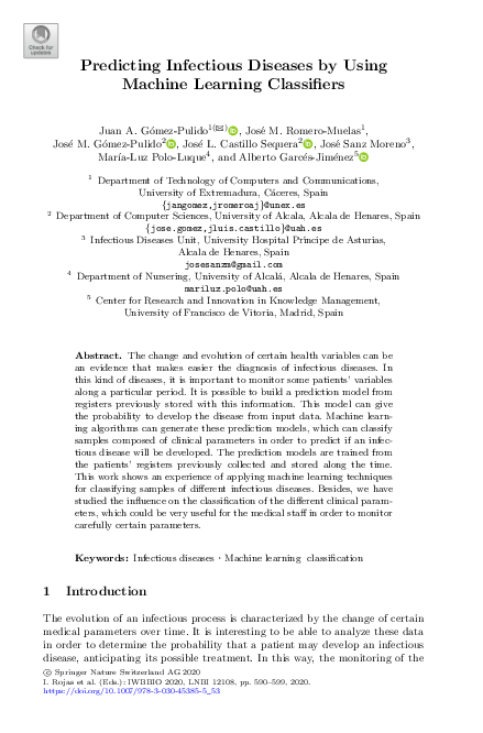 (PDF) Predicting Infectious Diseases by Using Machine Learning Classifiers