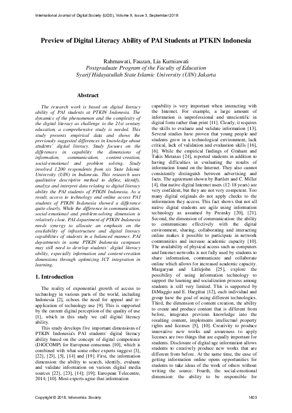 (PDF) Preview of Digital Literacy Ability of PAI Students at PTKIN ...