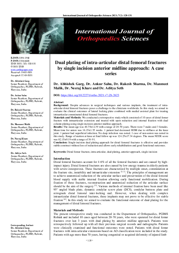 (PDF) Dual Plating of Intra Articular Distal Femoral Fractures by ...