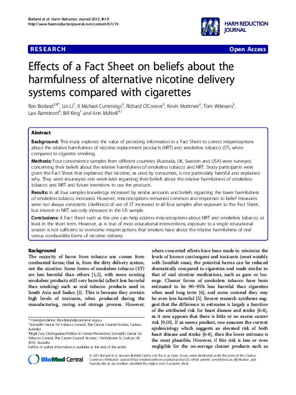 (PDF) Effects of a Fact Sheet on beliefs about the harmfulness of ...