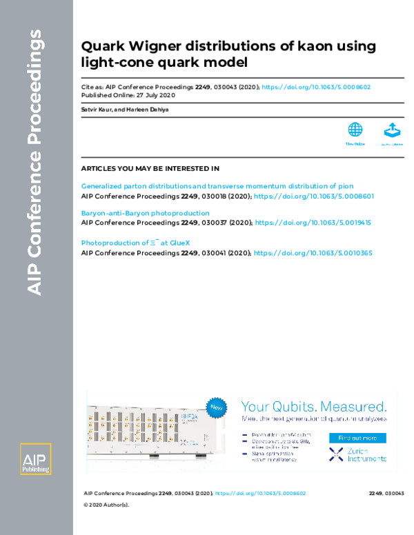 (PDF) Quark Wigner distributions of kaon using light-cone quark model