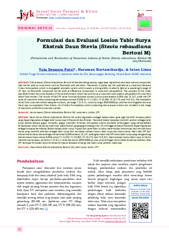 (PDF) Potensi Ekstrak Daun Stevia (Stevia rebaudiana Bertoni) pada ...