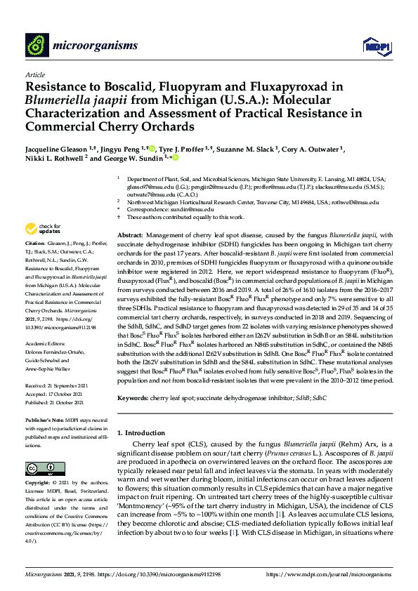 (PDF) Resistance to Boscalid, Fluopyram and Fluxapyroxad in Blumeriella ...
